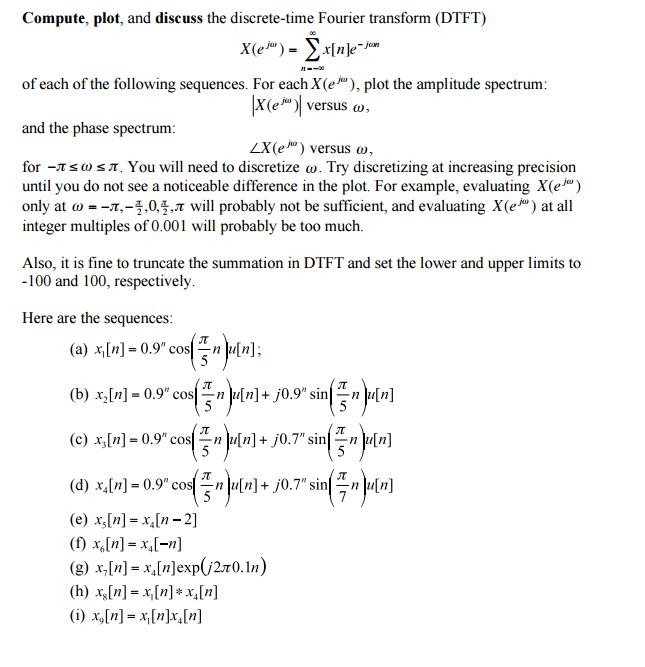 Solved Compute, plot, and discuss the discrete-time Fourier | Chegg.com
