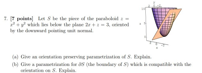 Solved 10 7. [7 points] Let S be the piece of the paraboloid | Chegg.com