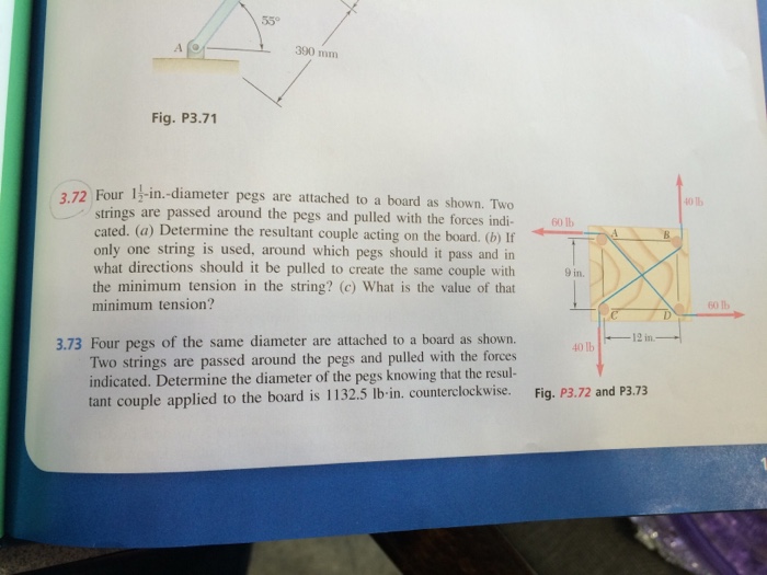 Solved 55° Fig. P3.71 3.7 2 Four 1-in.-diameter pegs are | Chegg.com