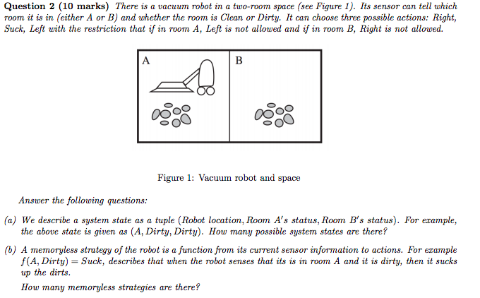 Solved Question 2 (10 marks) There is a vacuum robot in a | Chegg.com