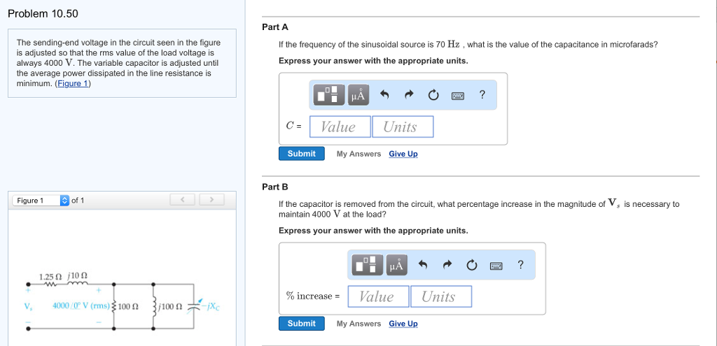 Solved Problem 10.50 Part A The sending-end voltage in the | Chegg.com