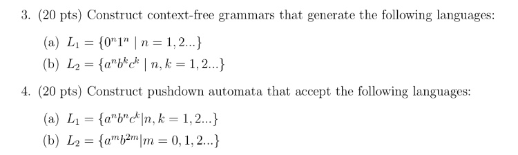 Solved 3. (20 pts) Construct context-free grammars that | Chegg.com