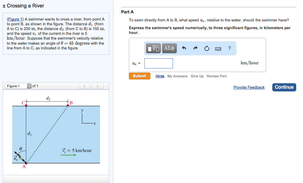 Solved A swimmer wants to cross a river, from point A to | Chegg.com