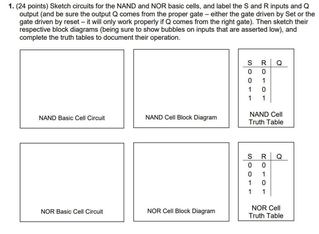 Solved 1. (24 points) Sketch circuits for the NAND and NOR | Chegg.com Solved 1. (24 points) Sketch circuits for the NAND and NOR | Chegg.com