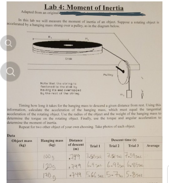 Solved Lab 4: Moment of inertia Adapted from an original is | Chegg.com