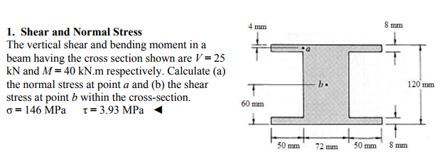 Solved Shear and Normal Stress The vertical shear and | Chegg.com