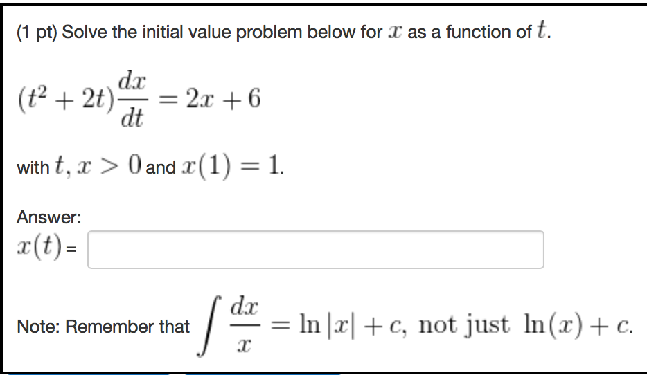 Solved Solve the initial value problem below for x as a | Chegg.com