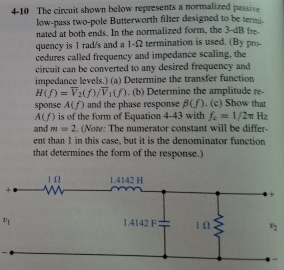 Solved The circuit shown below represents a normalized | Chegg.com