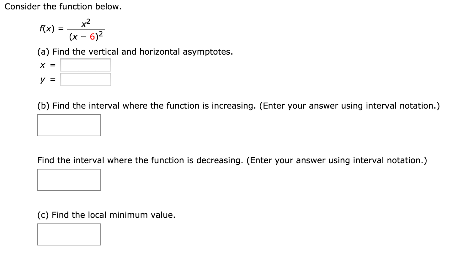 Solved Consider The Function Below f x x 2 x 6 2 Find The Chegg