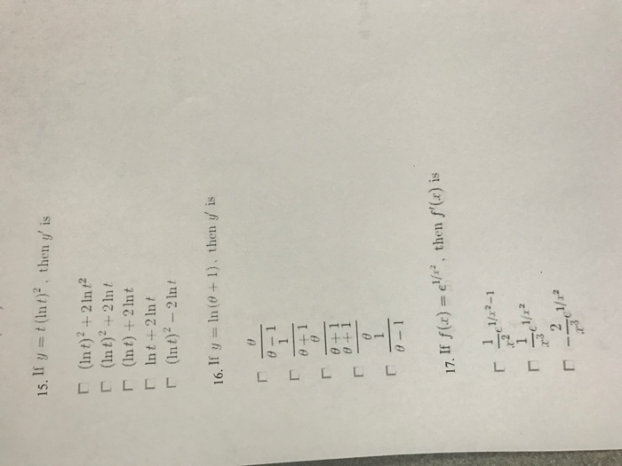 Solved If y = t(ln t)^2, then y' is (ln t)^2 + 2ln t^2 (ln | Chegg.com