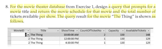 Solved For the movie theater database from Exercise 1, | Chegg.com