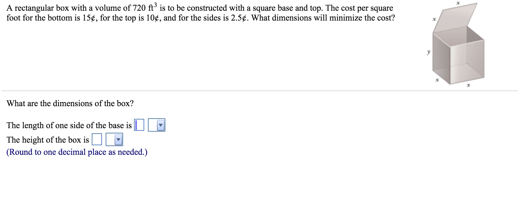 Solved A rectangular box with a volume of 720 ft^3 is to be | Chegg.com