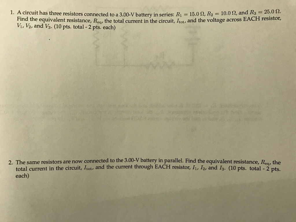 Solved A circuit has three resistors connected to a 3.00-V | Chegg.com