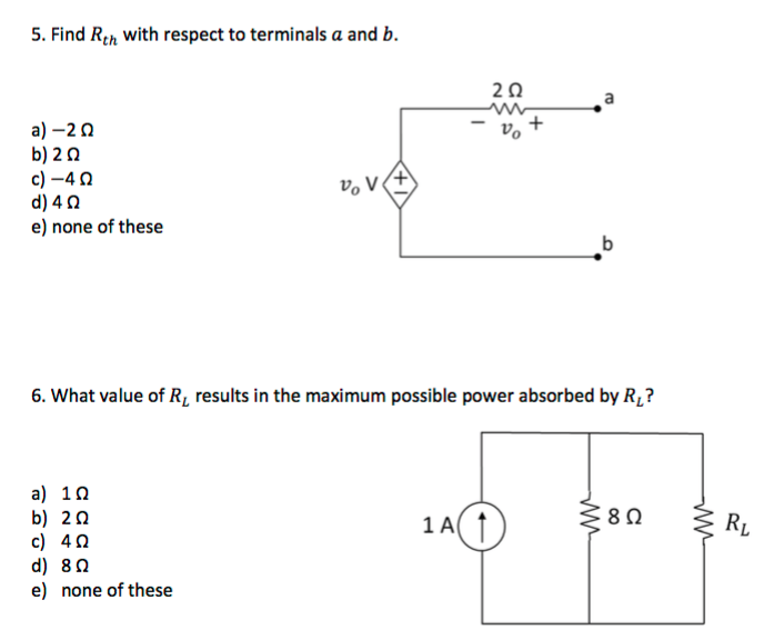 Solved 5. Find Rth with respect to terminals a and b. 2Ω | Chegg.com
