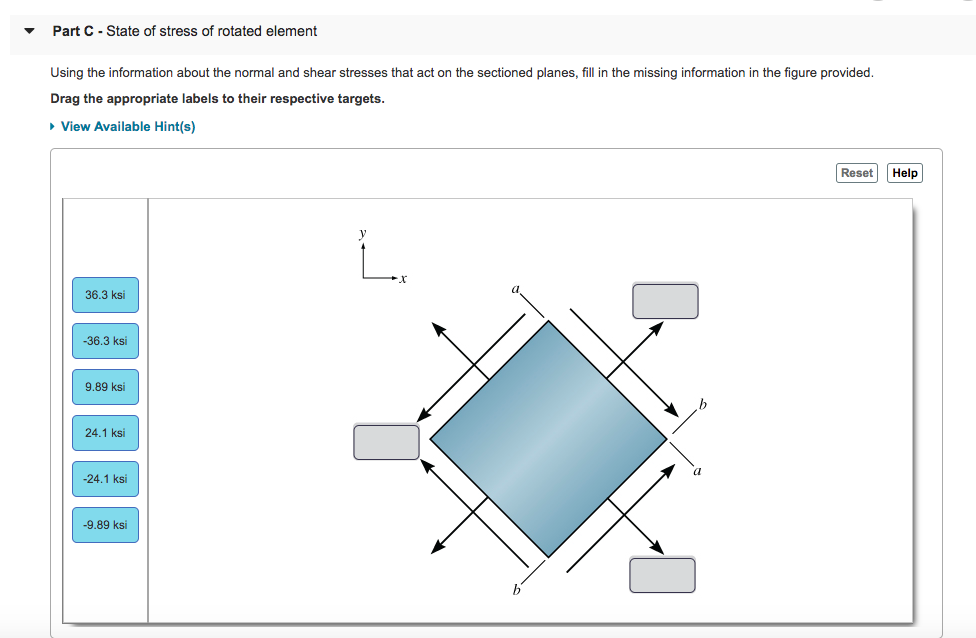 Solved Part B - Normal and shear stress on element sectioned | Chegg.com