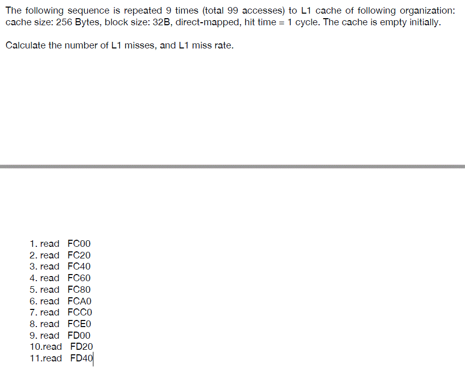 Solved The following sequence is repeated accesses) cache | Chegg.com