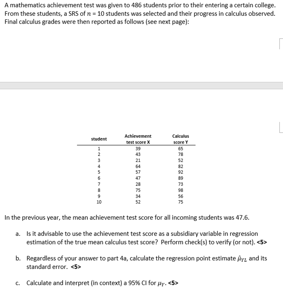 Solved A mathematics achievement test was given to 486 | Chegg.com