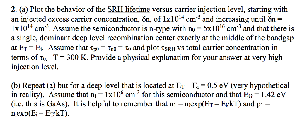 Solved (a) Plot the behavior of the SRH lifetime versus | Chegg.com