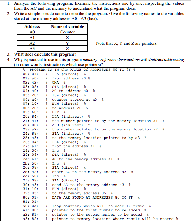 Solved 1. Analyze the following program. Examine the | Chegg.com