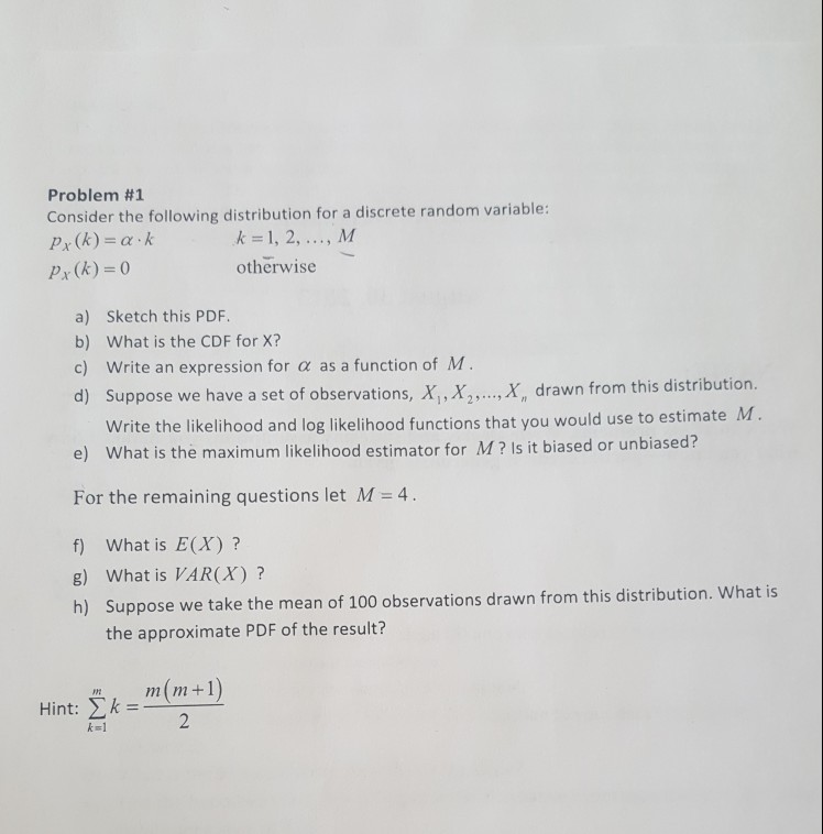Solved Problem #1 Consider the following distribution for a | Chegg.com