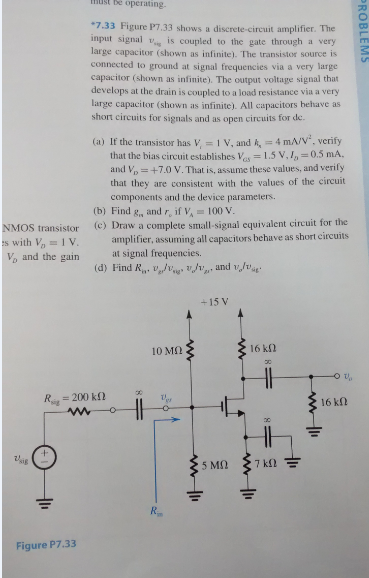 Solved Figure P7.33 shows a discrete-circuit amplifier. The | Chegg.com