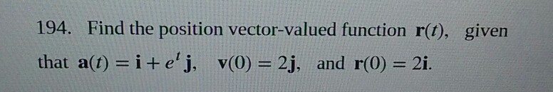 Solved 194. Find the position vector-valued function r(t), | Chegg.com