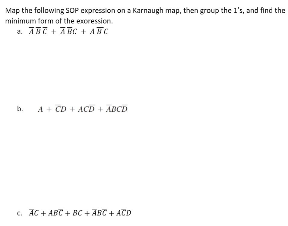 Solved Map the following SOP expression on a Karnaugh map, | Chegg.com
