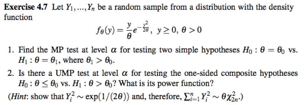 Exercise 4.7 Let Yi,.., Yn be a random sample from a | Chegg.com