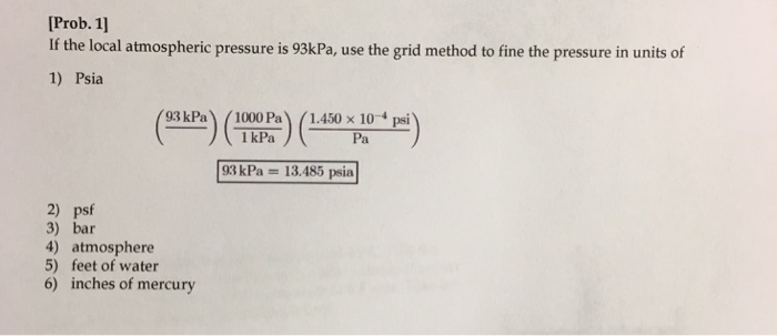 Solved If the local atmospheric pressure is 93kPa, use the | Chegg.com