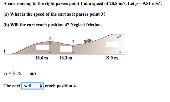 Solved A cart moving to the right passes point 1 at a speed | Chegg.com