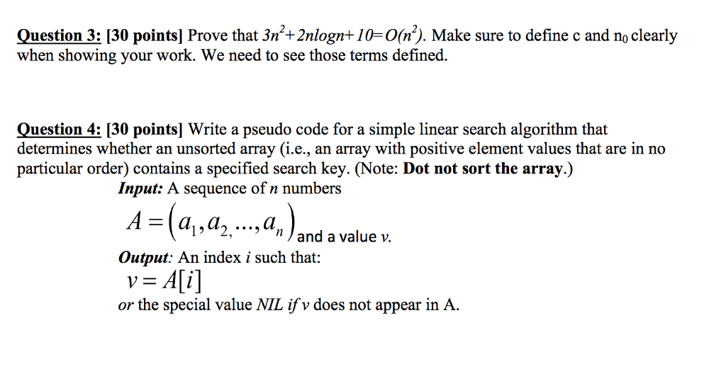 Solved Prove that 3n^2 + 2nlogn + 10 = O(n^2). Make sure to | Chegg.com