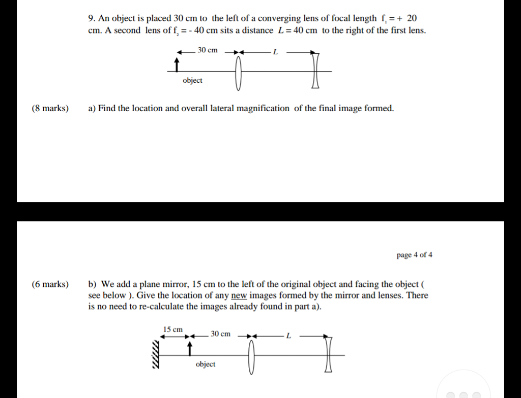 Solved An object is placed 30 cm to the left of a converging | Chegg.com