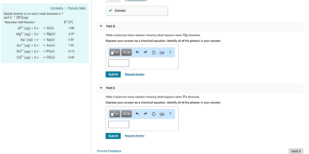 Solved VCorrect Decide whether or not each metal dissolves | Chegg.com
