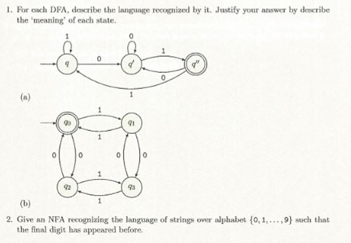 Solved For each DFA, describe the language recognized by it. | Chegg.com
