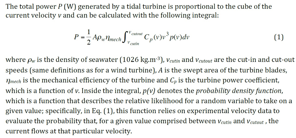 Solved The total power P (W) generated by a tidal turbine is | Chegg.com