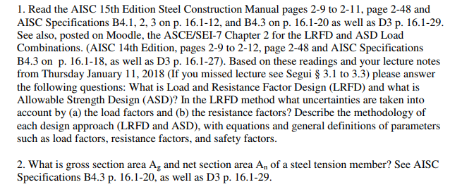 Solved 1. Read the AISC 15th Edition Steel Construction | Chegg.com