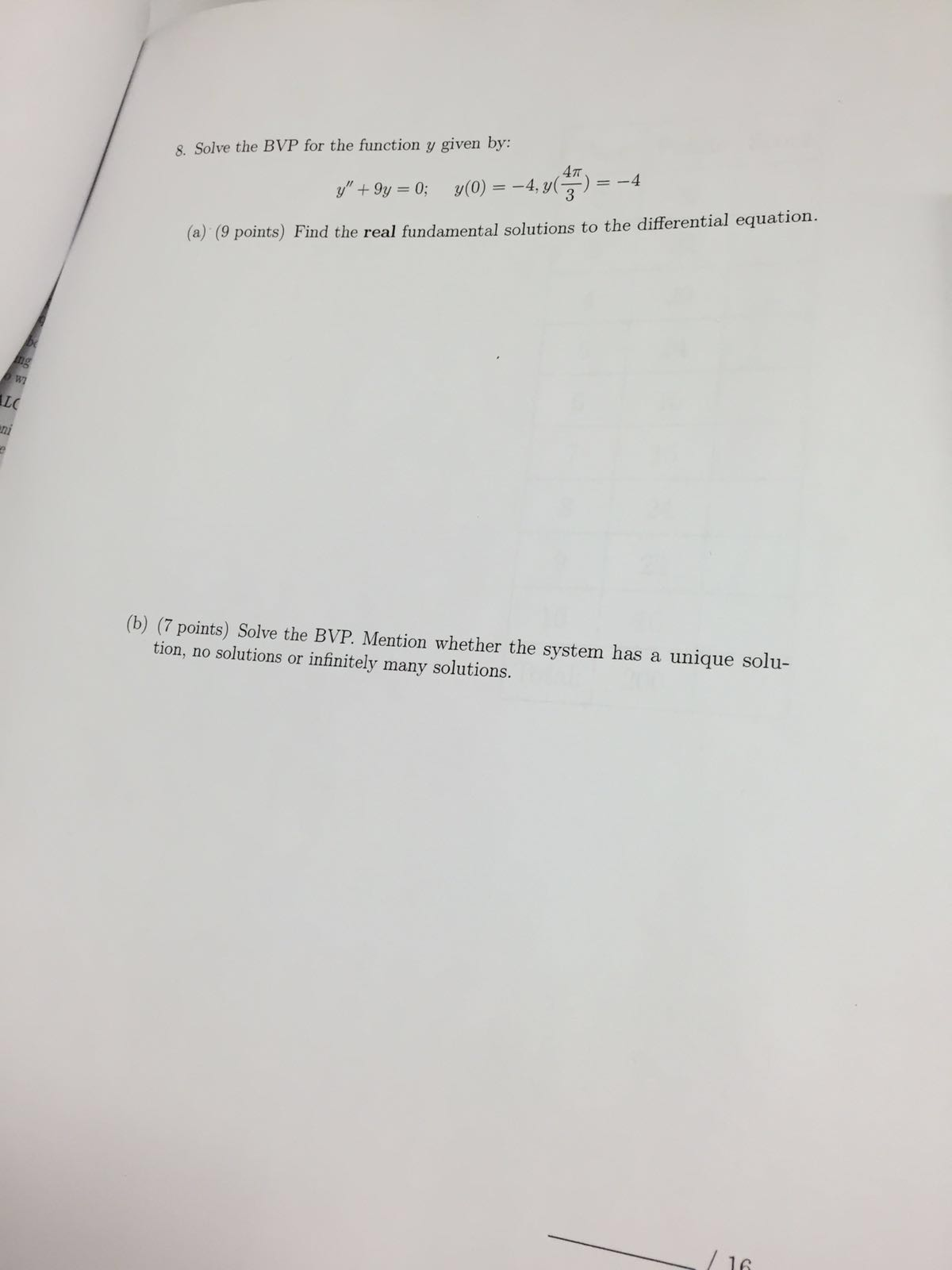 Solved Solve the BVP for the function y given by: y" + 9y = | Chegg.com