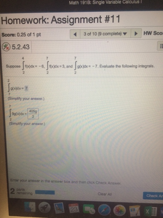 Solved Suppose Integral 4 2 F X Dx 6 Integral 7 2 F X