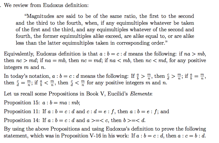 Solved We review from Eudoxus definition: "Magnitudes are | Chegg.com