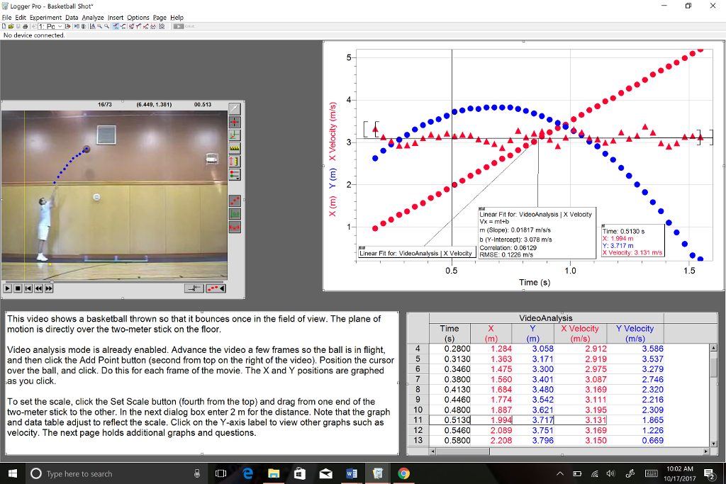 A Logger Pro-Basketball Shot File Edit Experiment | Chegg.com