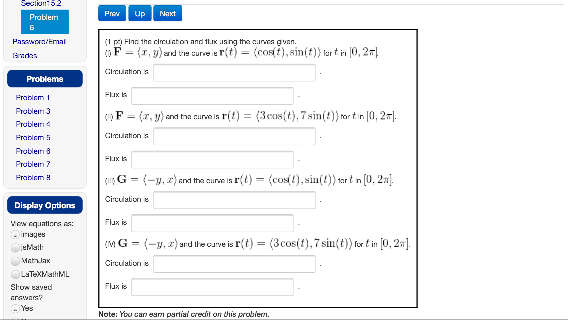 Solved (1 pt) Find the circulation and flux using the curves | Chegg.com