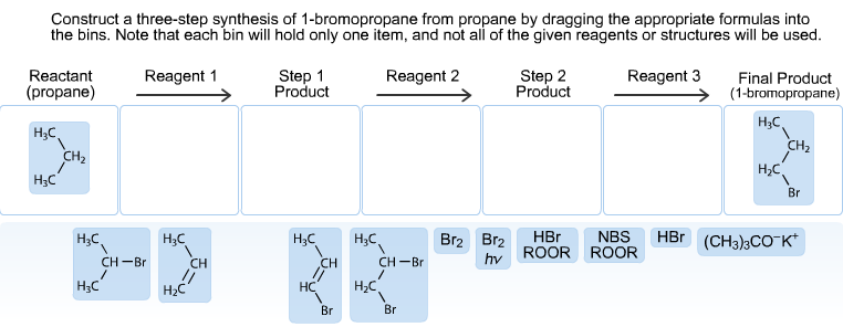Solved Construct a three-step synthesis of 1-bromopropane | Chegg.com