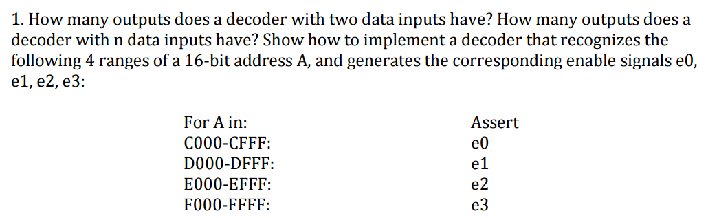 Solved How many outputs does a decoder with two data inputs | Chegg.com