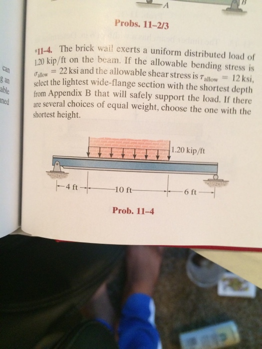 Solved The brick wall exerts a uniform distributed load of | Chegg.com