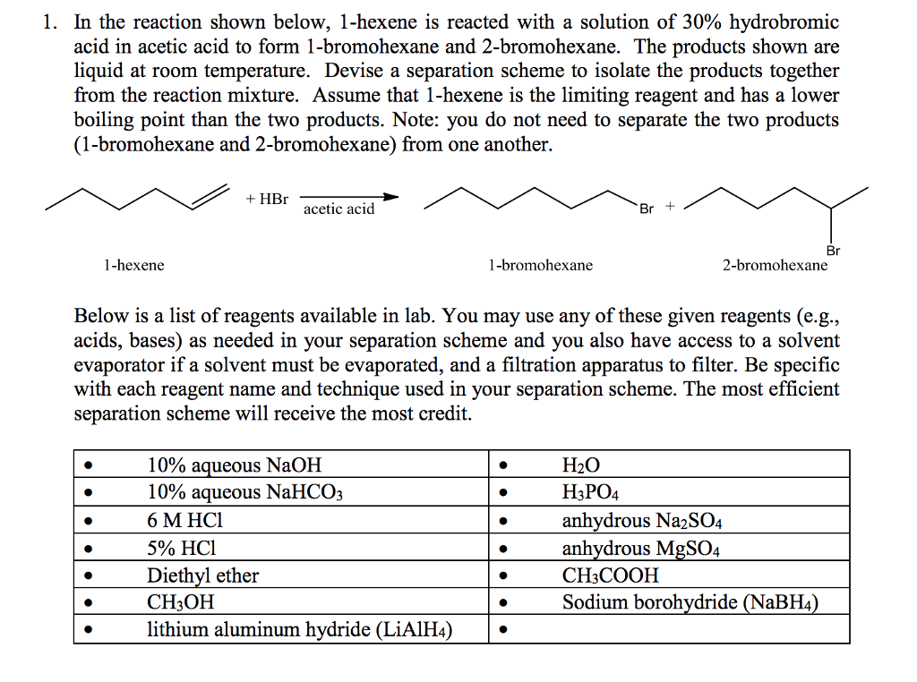 I. In the reaction shown below, 1-hexene is reacted | Chegg.com