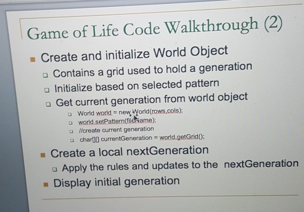 Solved It's a Game of Life project using Object and Class in | Chegg.com