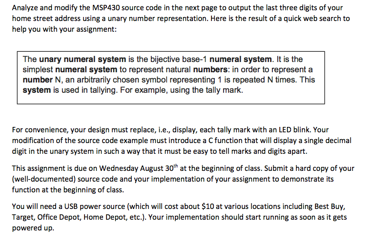 Solved Analyze and modify the MSP430 source code in the next | Chegg.com