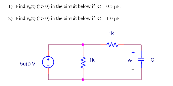 Solved Find v_c(t) (t > 0) in the circuit below if C = 0.5 | Chegg.com