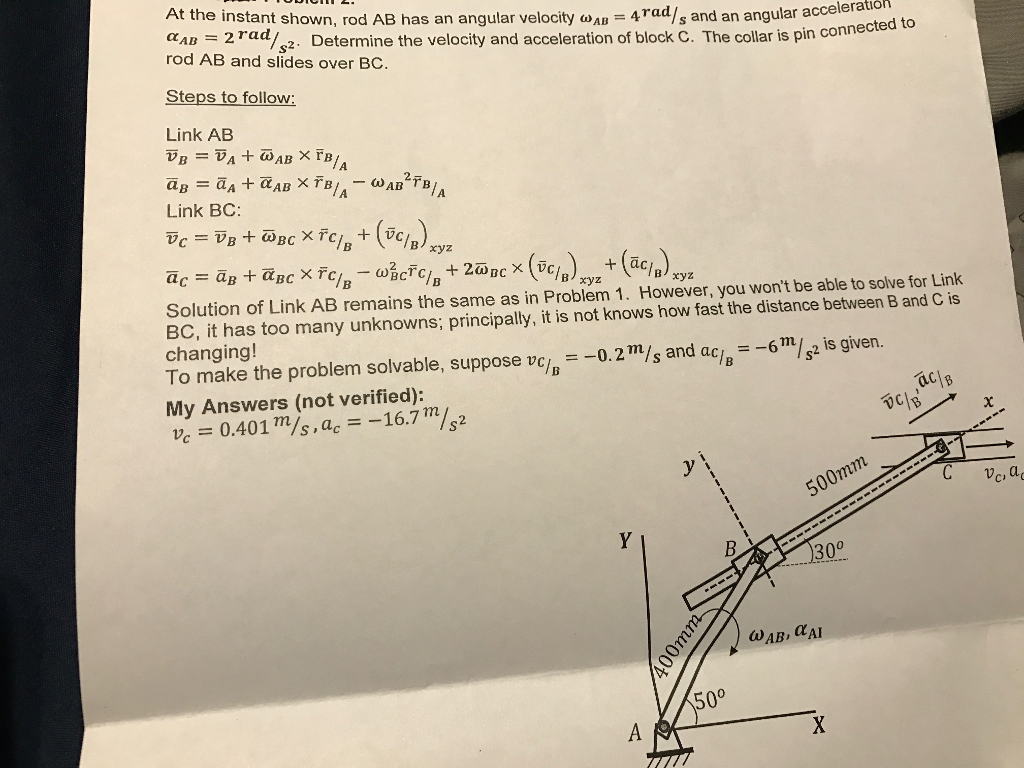 Solved At the instant shown, rod AB has an angular velocity | Chegg.com