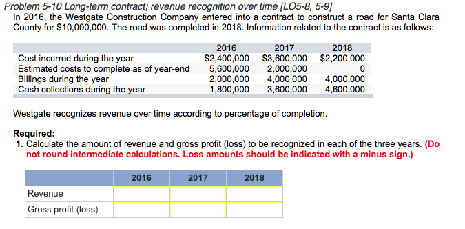 Long-term Contract; revenue recognition over time | Chegg.com